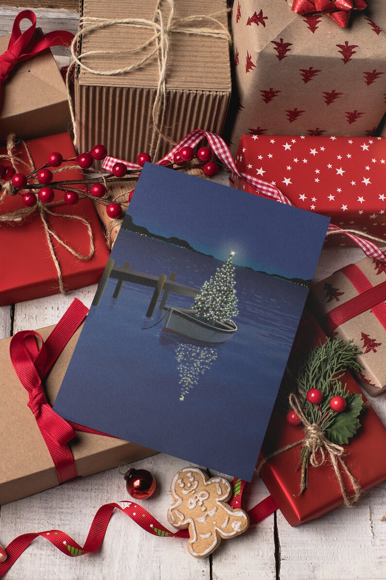 Christmas Tree Boat - 18 Boating Cards and Envelopes - Nautical ...
