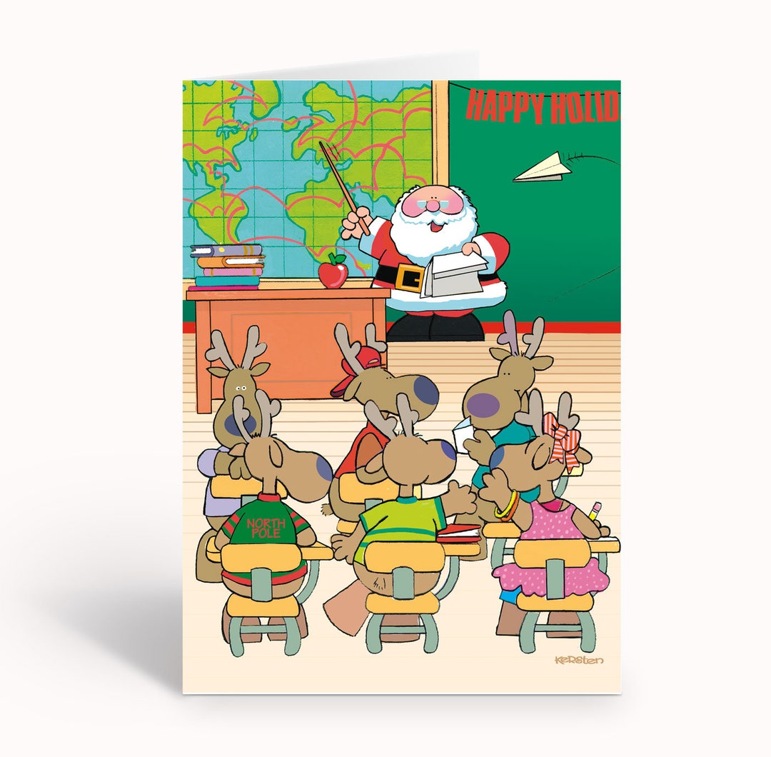 Teaching Santa Christmas Cards - 18 Teacher Christmas Cards & Envelopes ...