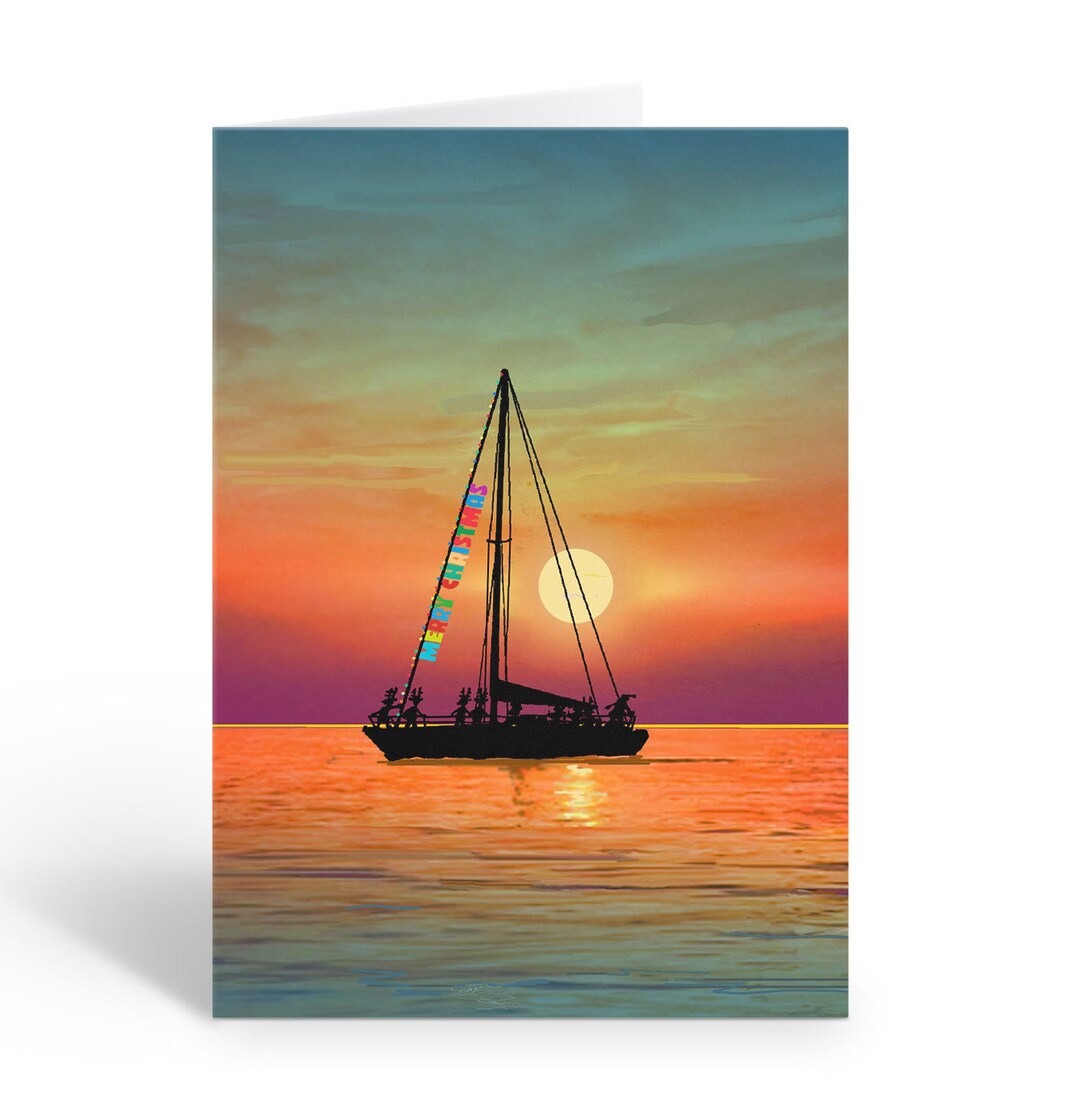 Santa's Sailboat Delivering Presents Nautical Card - 18 Boating Cards ...