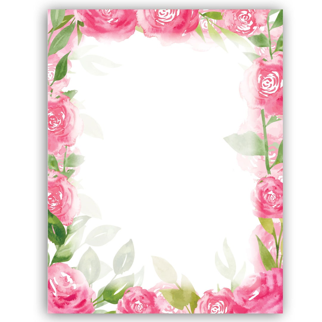 Pink Rose Border Stationery - Rose's Letterhead -8.5 X 11 Inches - 60 ...