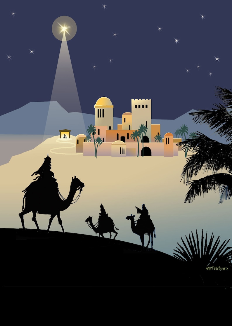 Three Wise Men Journey to the Nativity Scene Christmas Card - 18 ...
