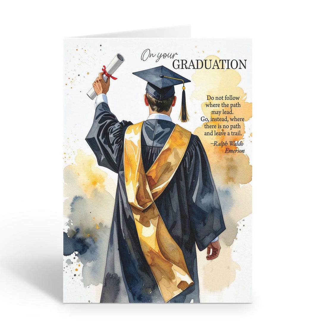 Male Graduate in Cap and Gown Congratulations Card - 1 Single Card With ...