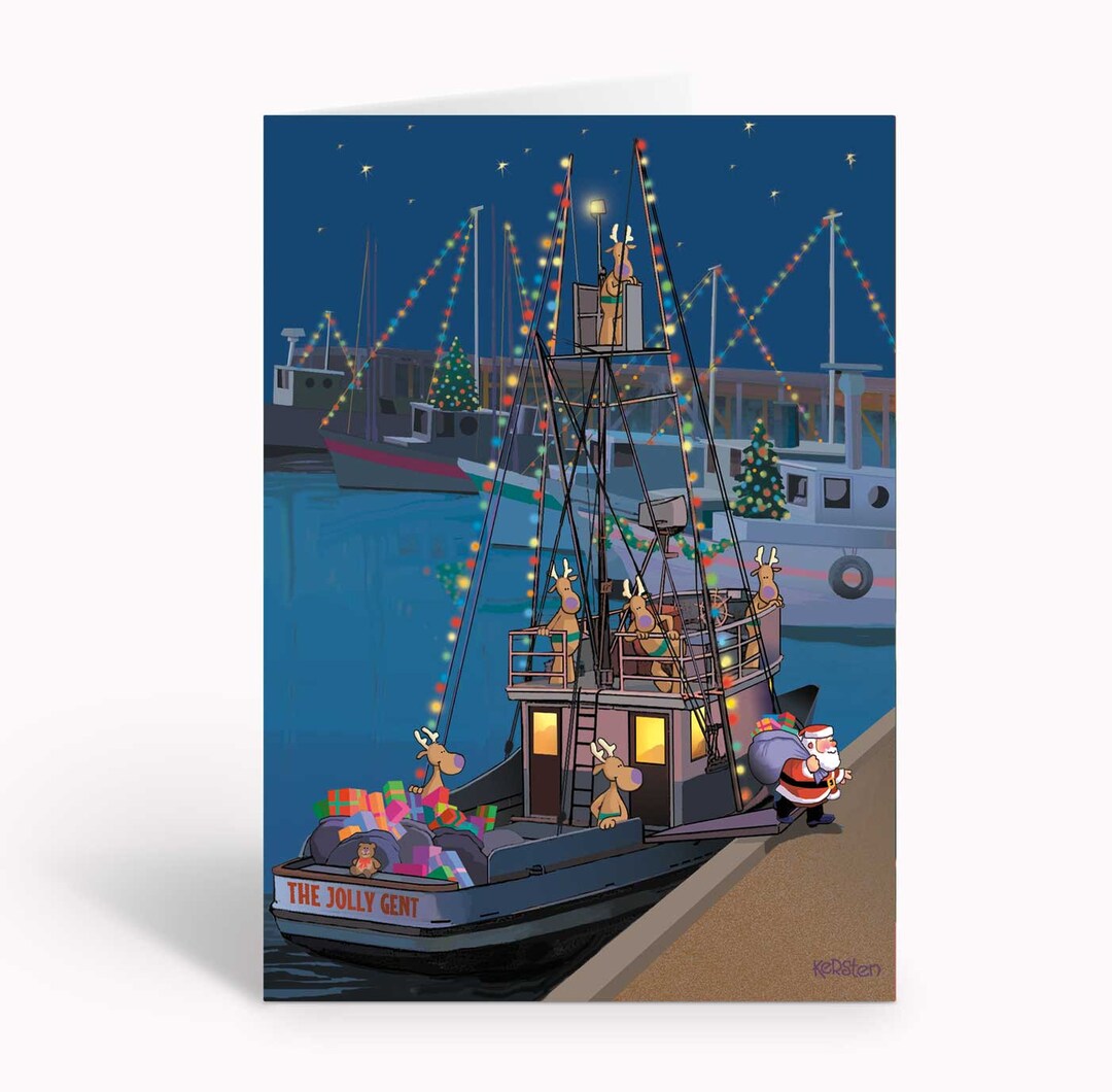 Harbor Boat - 18 Nautical Christmas Cards & Evelopes - Commercial ...
