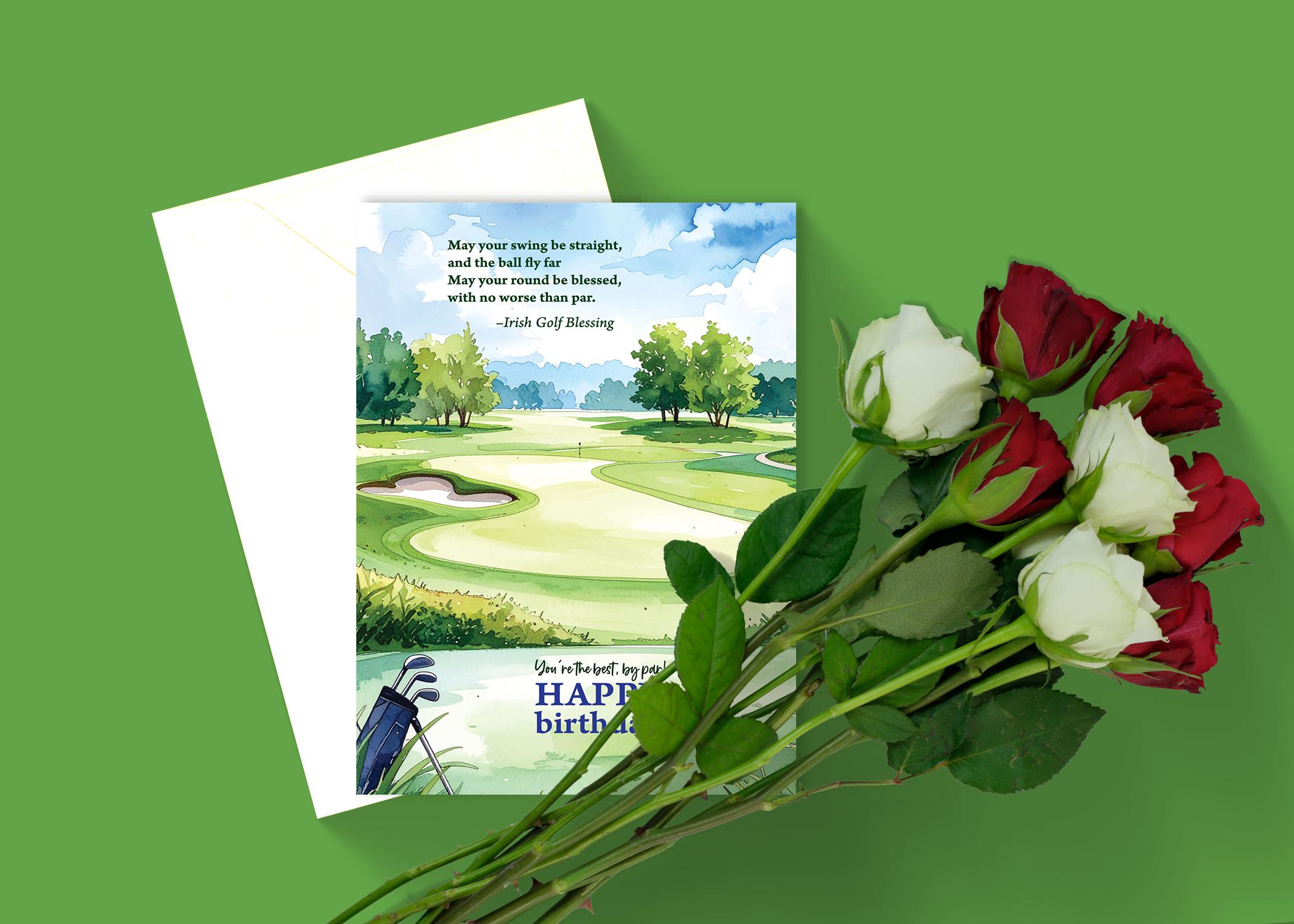 Pretty Golf Course Happy Birthday Card - Single Card W/envelope ...