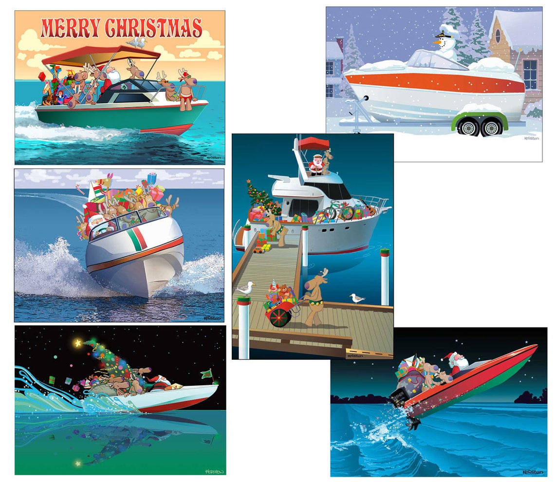 Boat Christmas Card Variety Pack 24 Cards & Envelopes 89 - Etsy