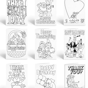 Assorted Kids Coloring Greeting Cards for Birthdays, Holidays & Special ...
