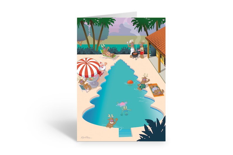 Pool Christmas Tree Greeting Card 18 Pool Cards & Envelopes | Etsy