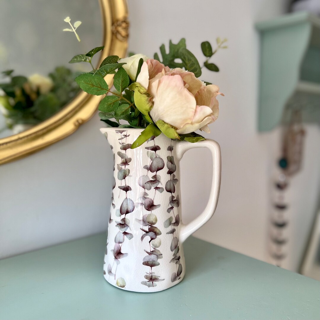 Vintage Style Floral Ceramic Jug Rustic Pottery Flower Vase Pitcher ...