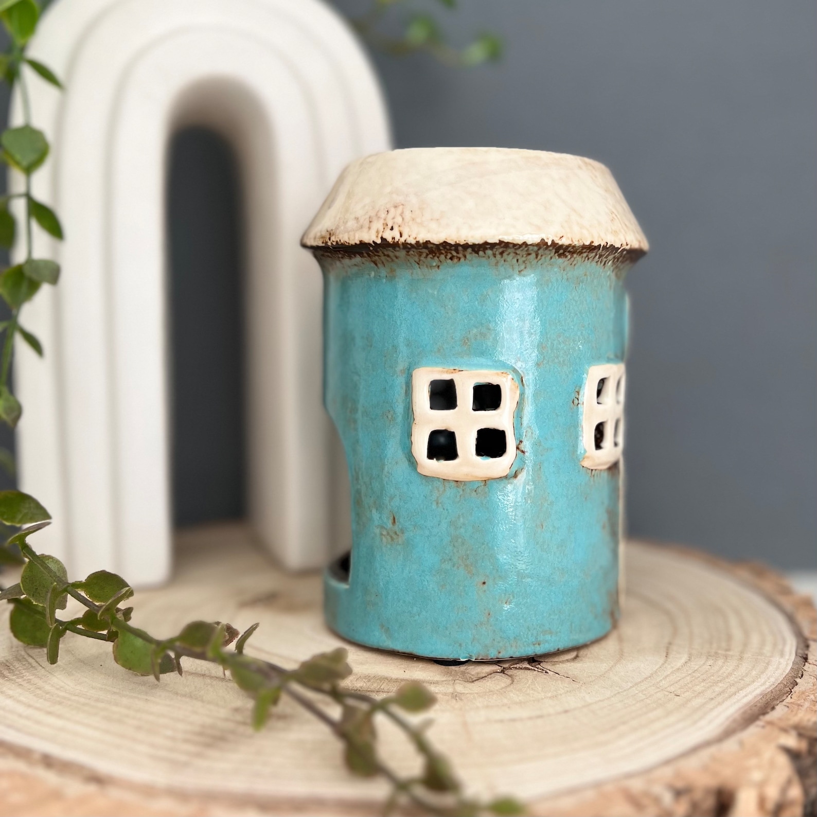 Teal Retro Village Pottery Ceramic House Tea Light Holder Oil - Etsy UK