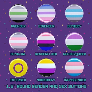 1.5 Round Gender and Sex Buttons, Transgender Button, Intersex Button ...