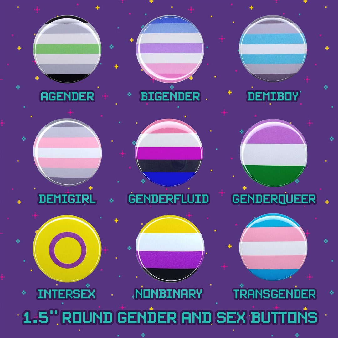 1 5 Round Gender And Sex Buttons Transgender Button Intersex Button