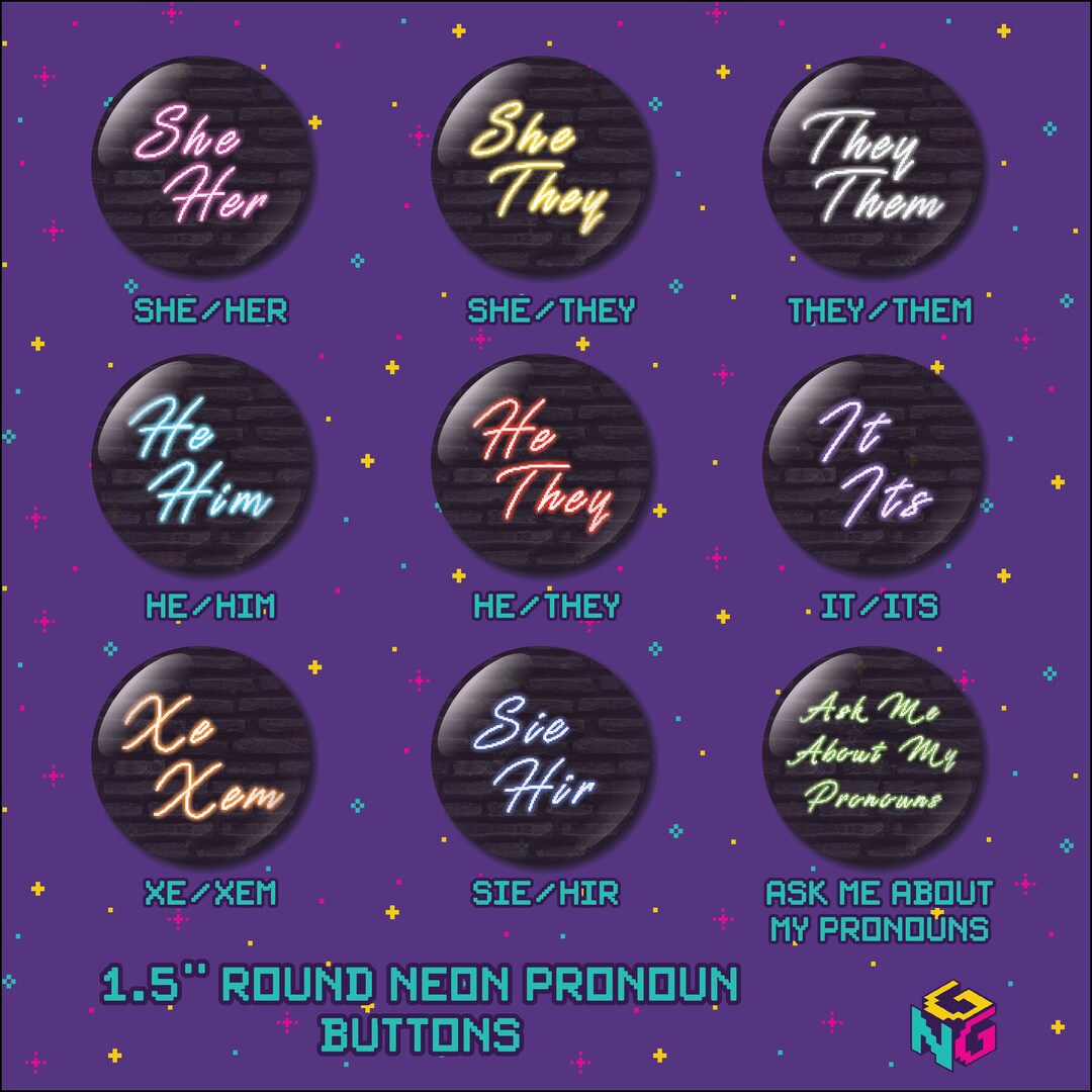 Neon Pronoun Pins, Neo Pronoun Button, She They Pronouns, Pride Shop ...