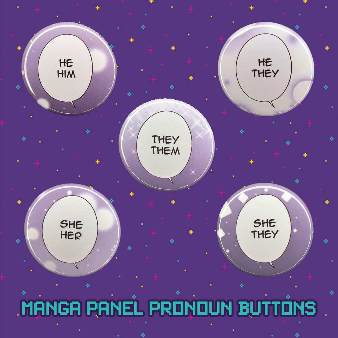 Manga Pronoun Pins, Comic Book Pronoun Buttons, They Them Pronoun Pin ...