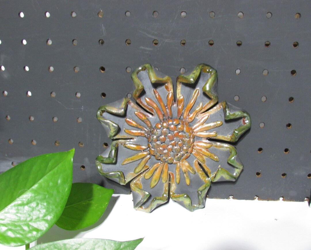 Ceramic Flower Art, Raku Cozy Fall Home Decor, Rustic Decorative Wall ...