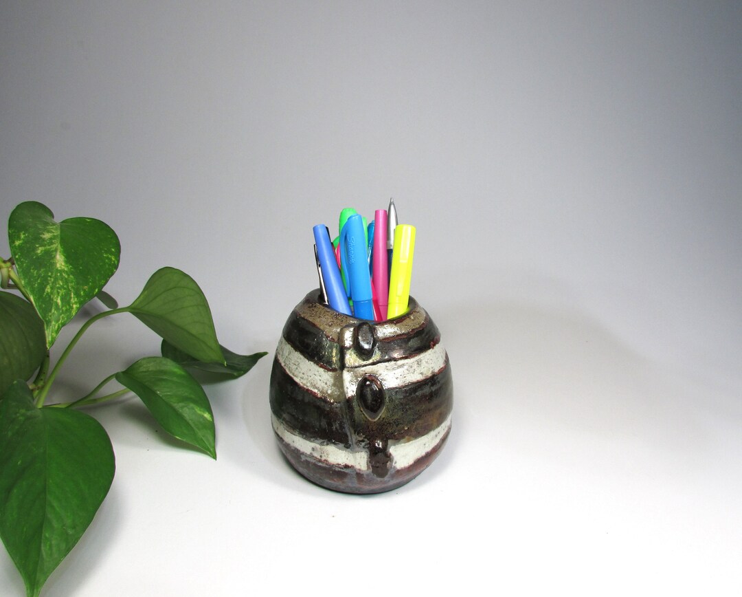 Ceramic Pencil Cup, Earthy Rustic Office Gift Him, Whimsical Pen Holder ...