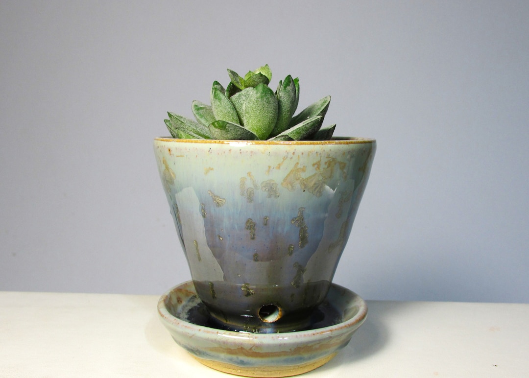 Crystalline Pottery, Lavender Succulent Planter With Saucer and ...