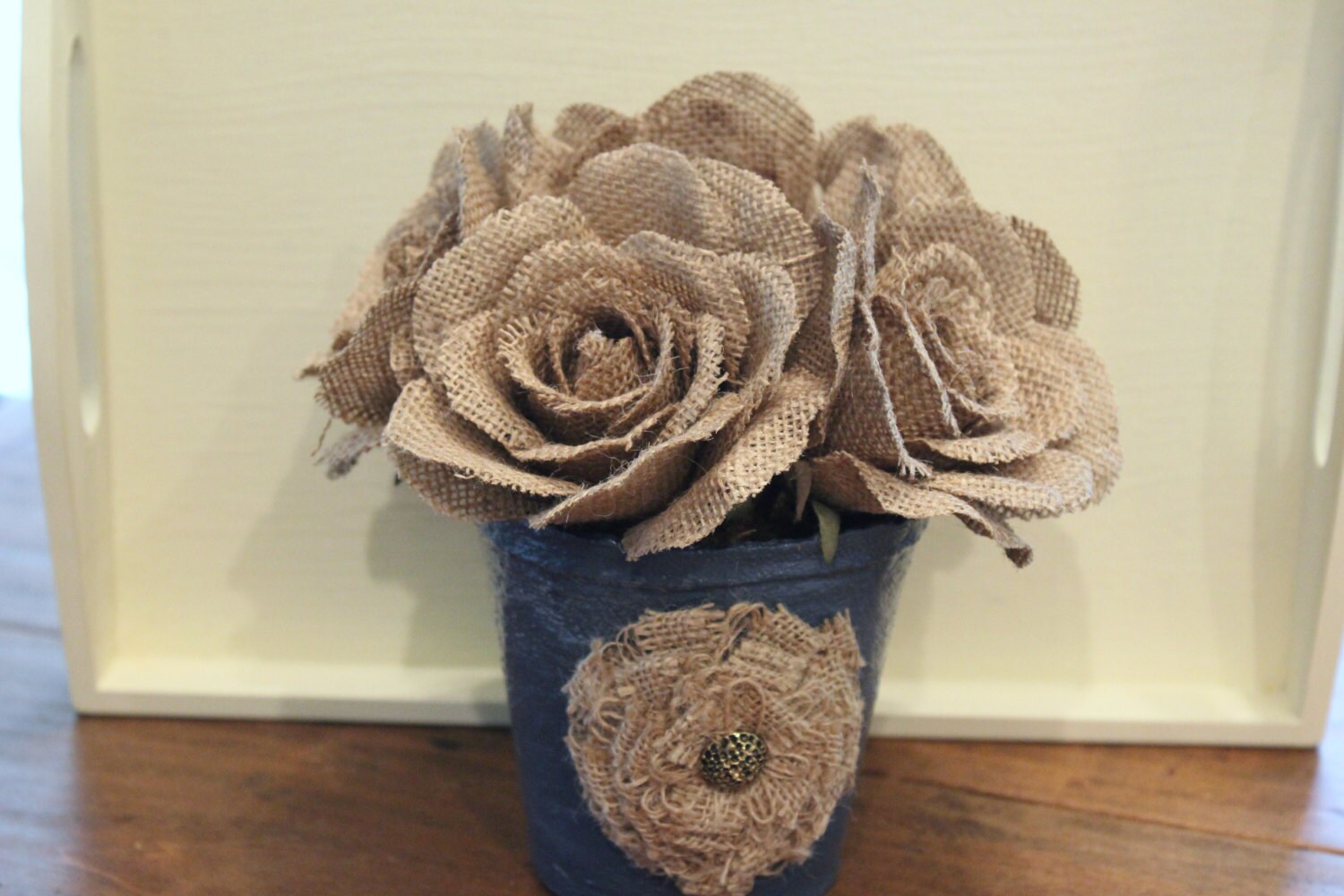 Paper Flower Pot With Burlap Roses - Etsy