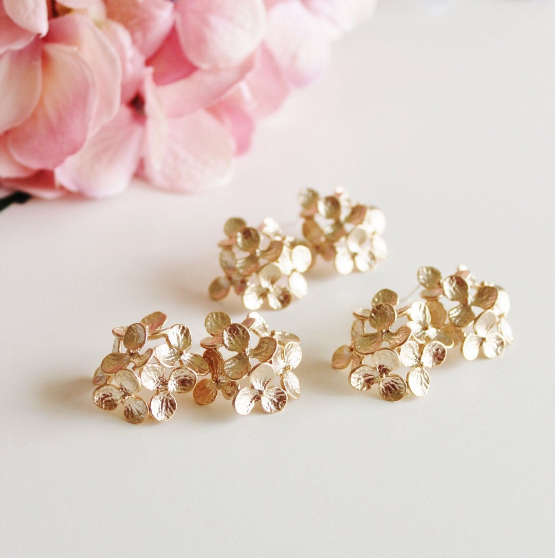Gold Hydrangea Earrings, Bridesmaid Earrings, Gold Flower Earrings ...