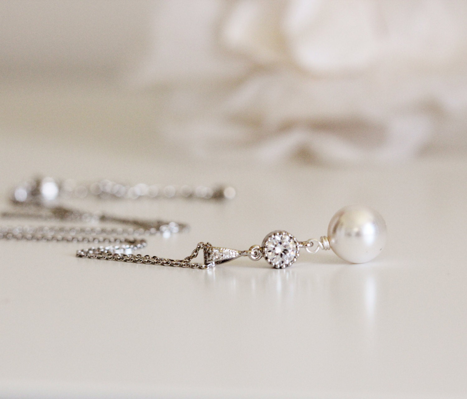 Bridal Pearl Necklace Wedding Pearl Necklace Pearl Drop Necklace Crystal Pearl Necklace For