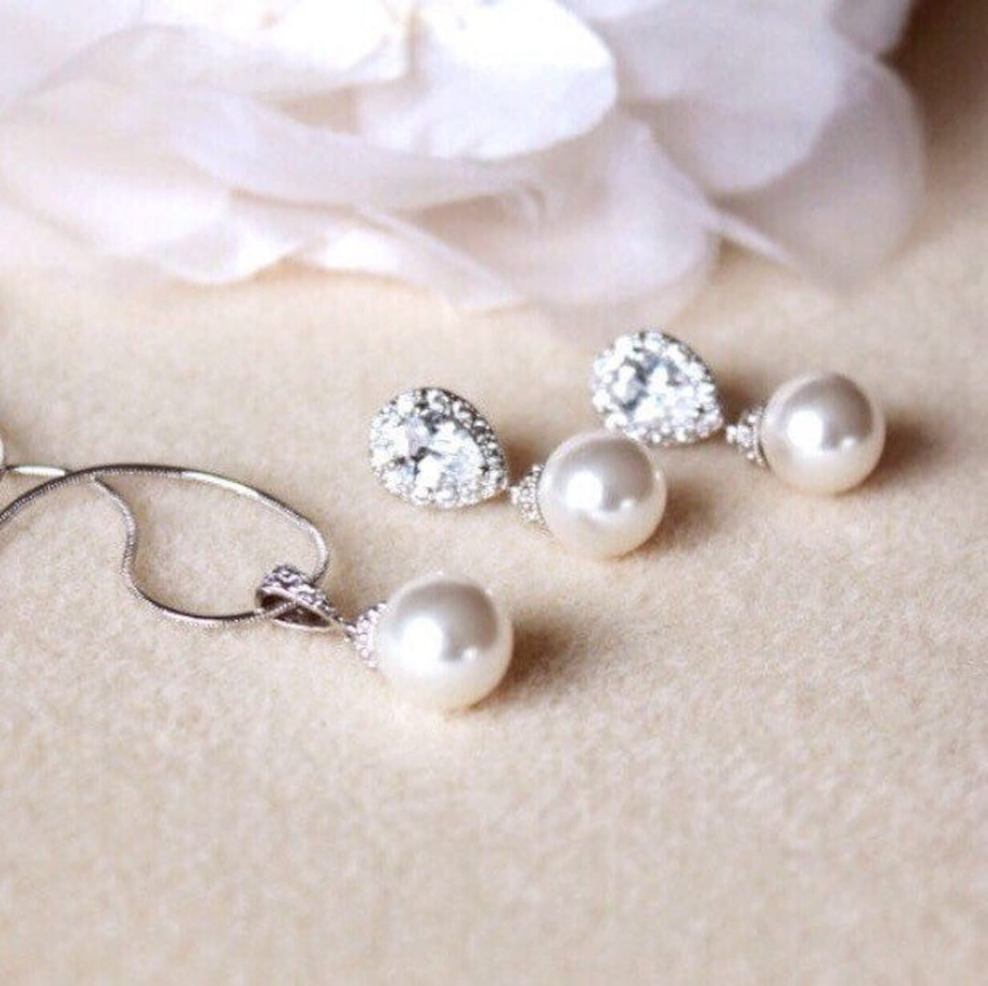 Pearl Bridal Jewelry Set, Wedding Jewelry Set for Brides, Classic Pearl ...