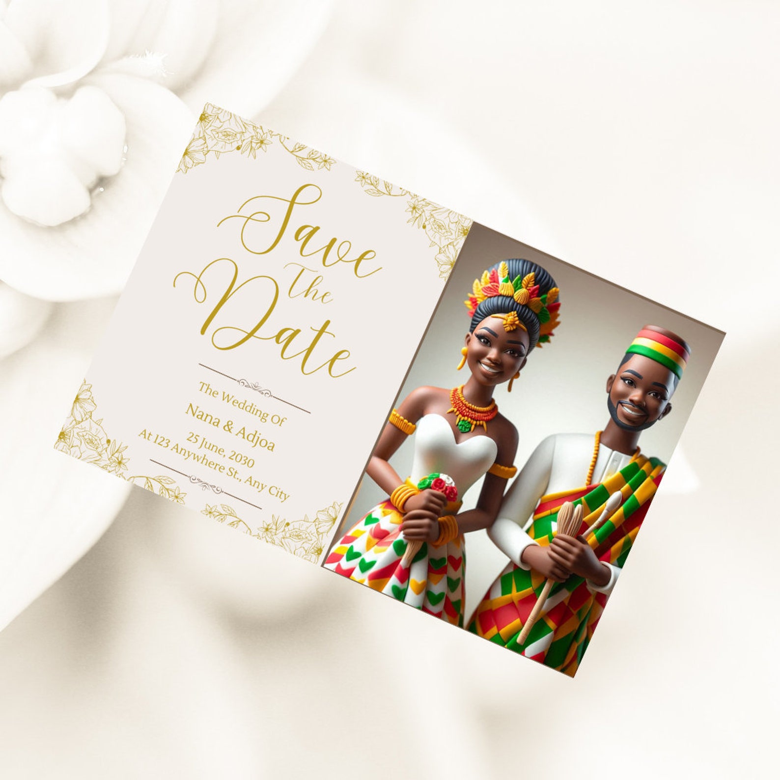 Ghanaian-themed Wedding Invitation | Black Couple | African Traditional ...