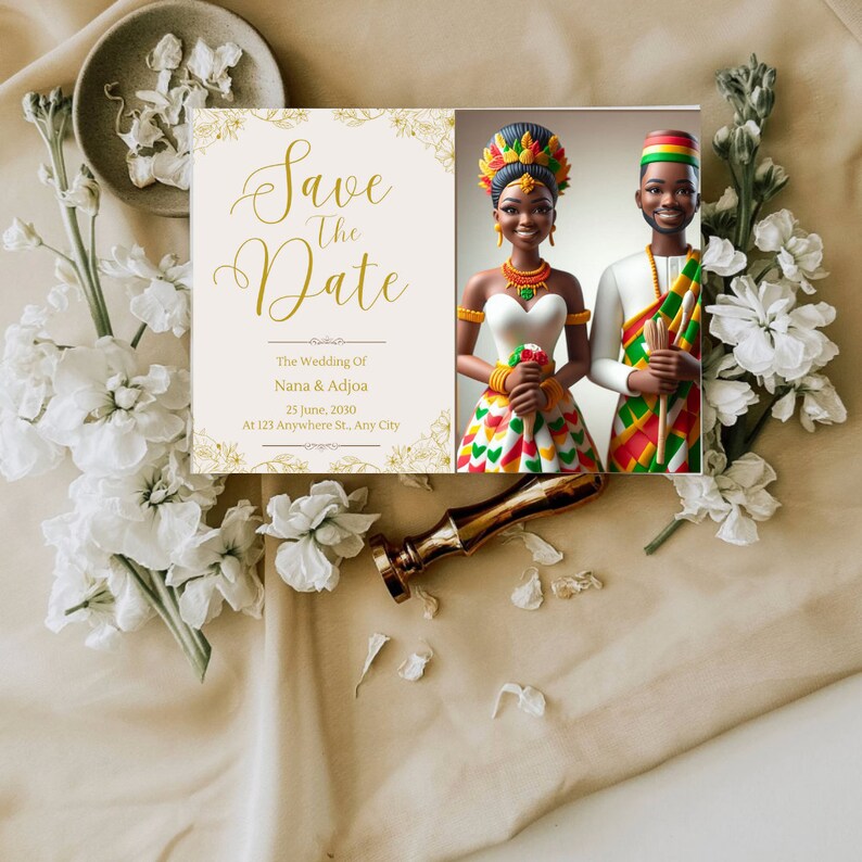 Ghanaian-themed Wedding Invitation | Black Couple | African Traditional ...