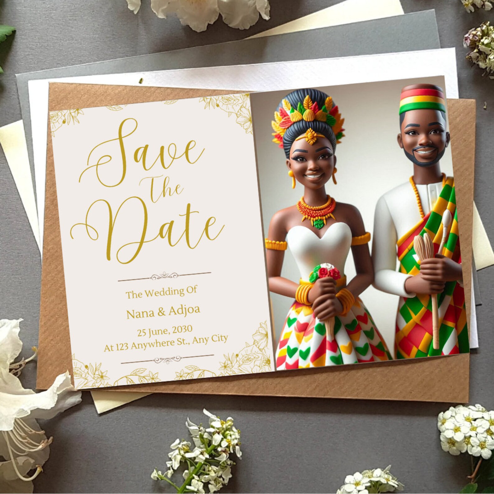 Ghanaian-themed Wedding Invitation | Black Couple | African Traditional ...
