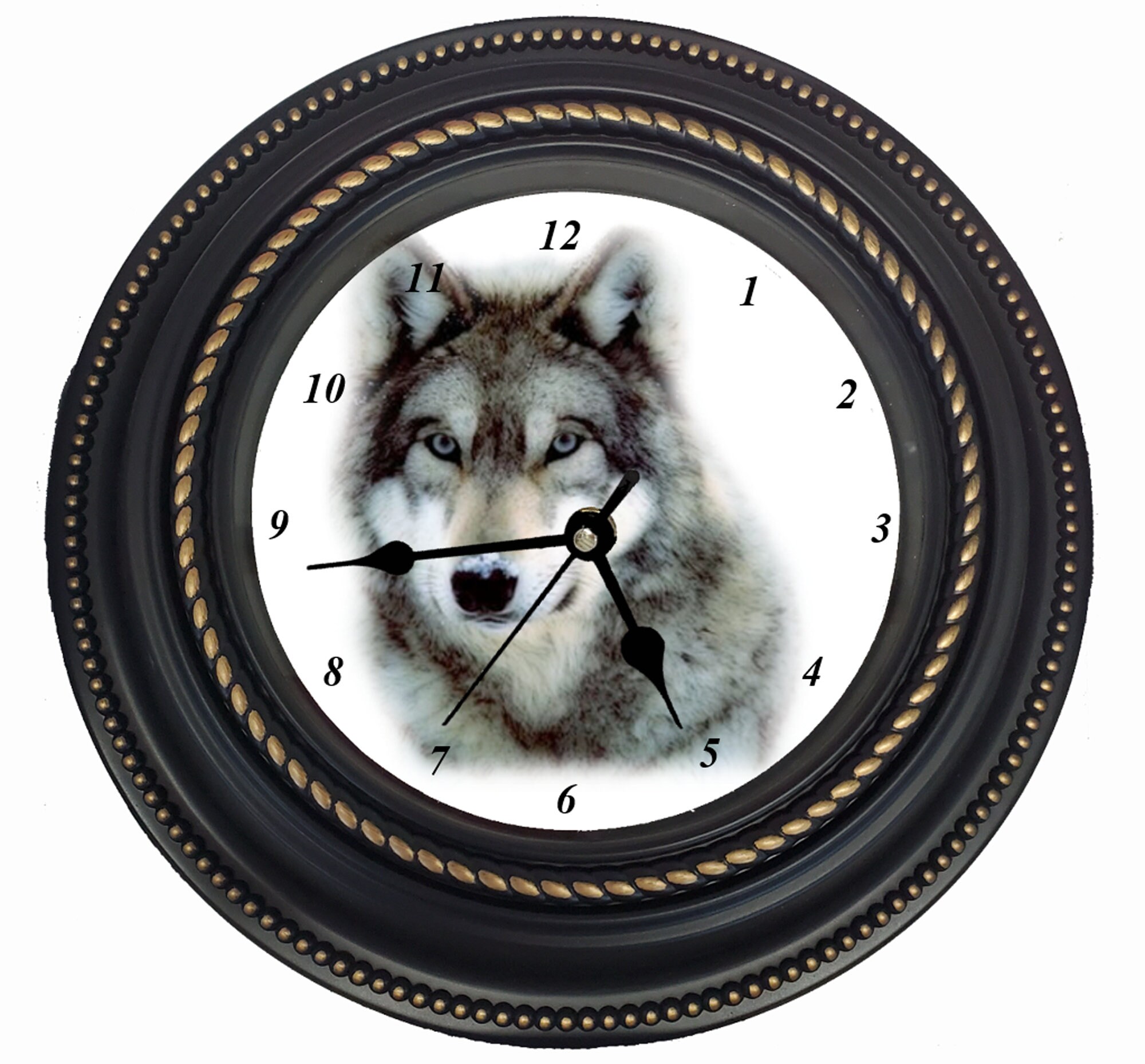 Wolf Clock 12" Round With Gold Trim - Etsy