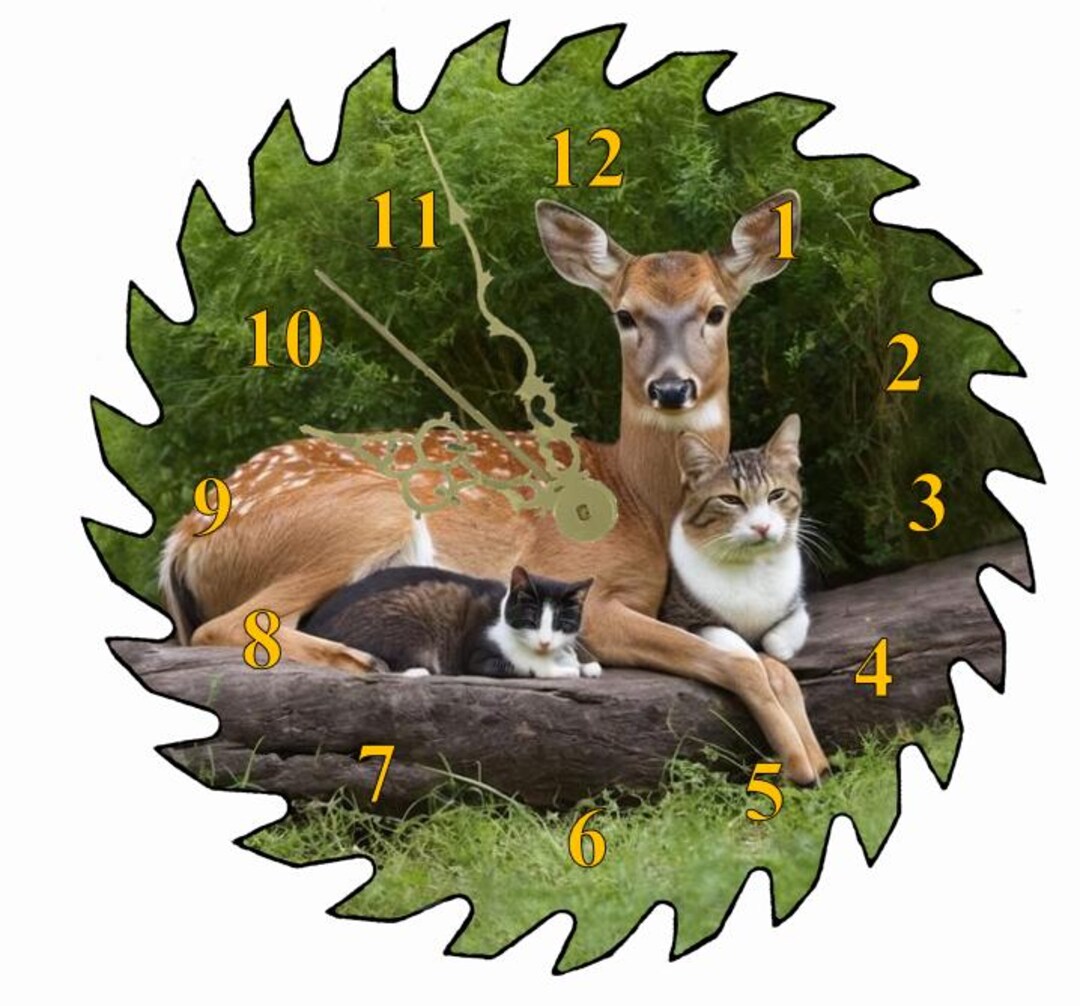 Deer Fawn Cats 7 1/4" REAL Saw Blade Clock Free Shipping - Etsy