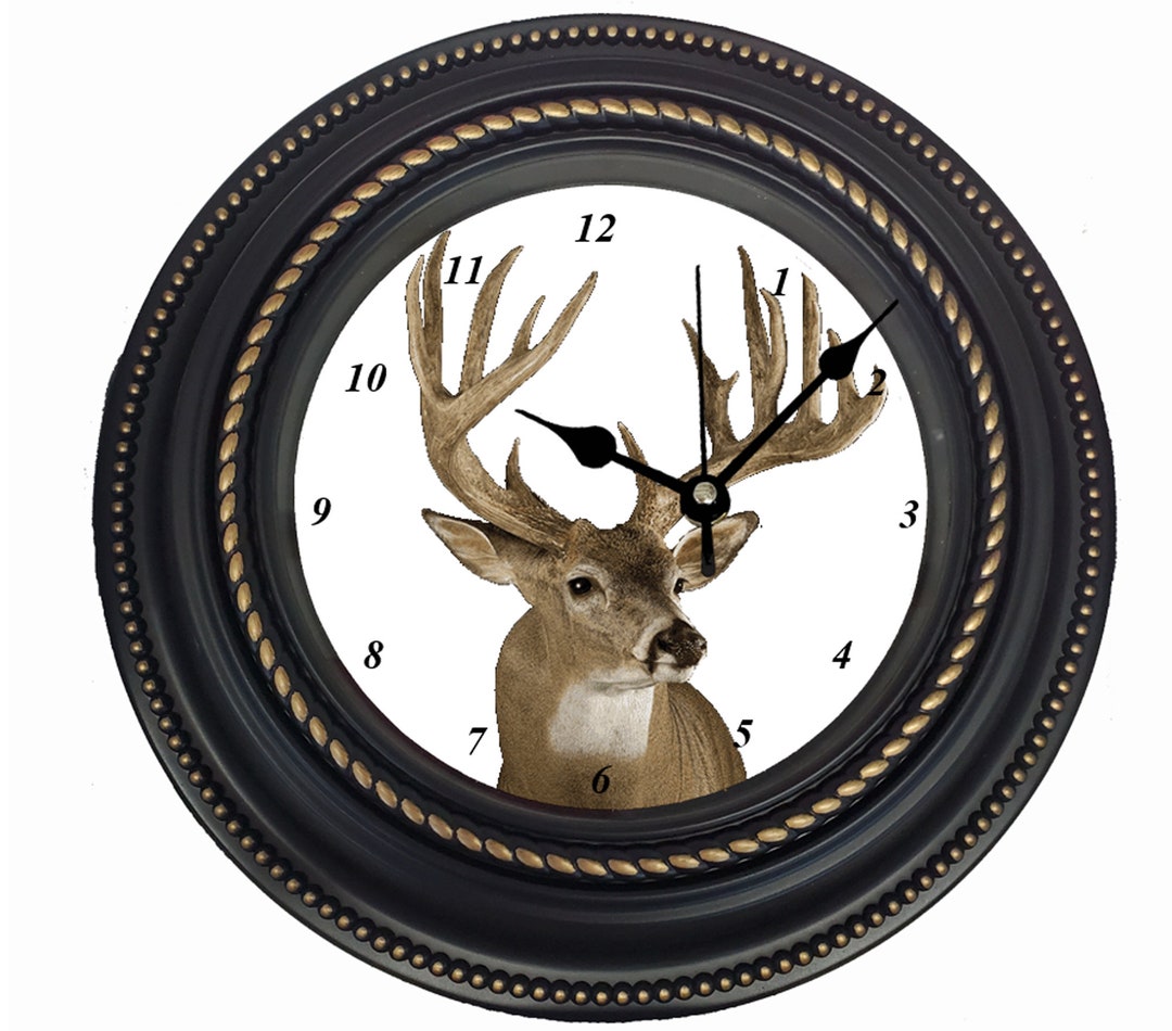 Buck Deer Clock 12" Round With Gold Trim - Etsy