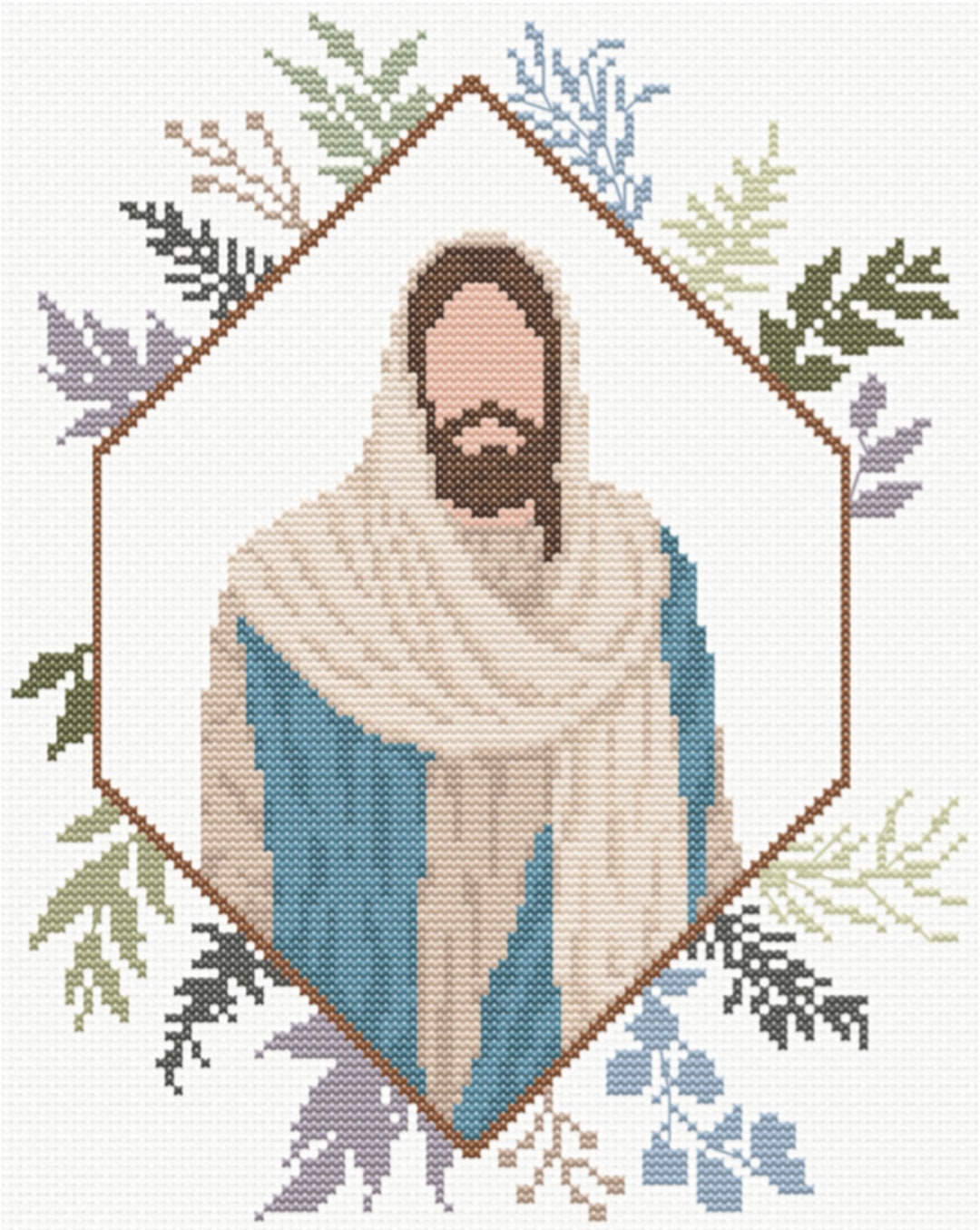 Jesus Christ Cross Stitch Pattern teal/purple With Color/b&w - Etsy