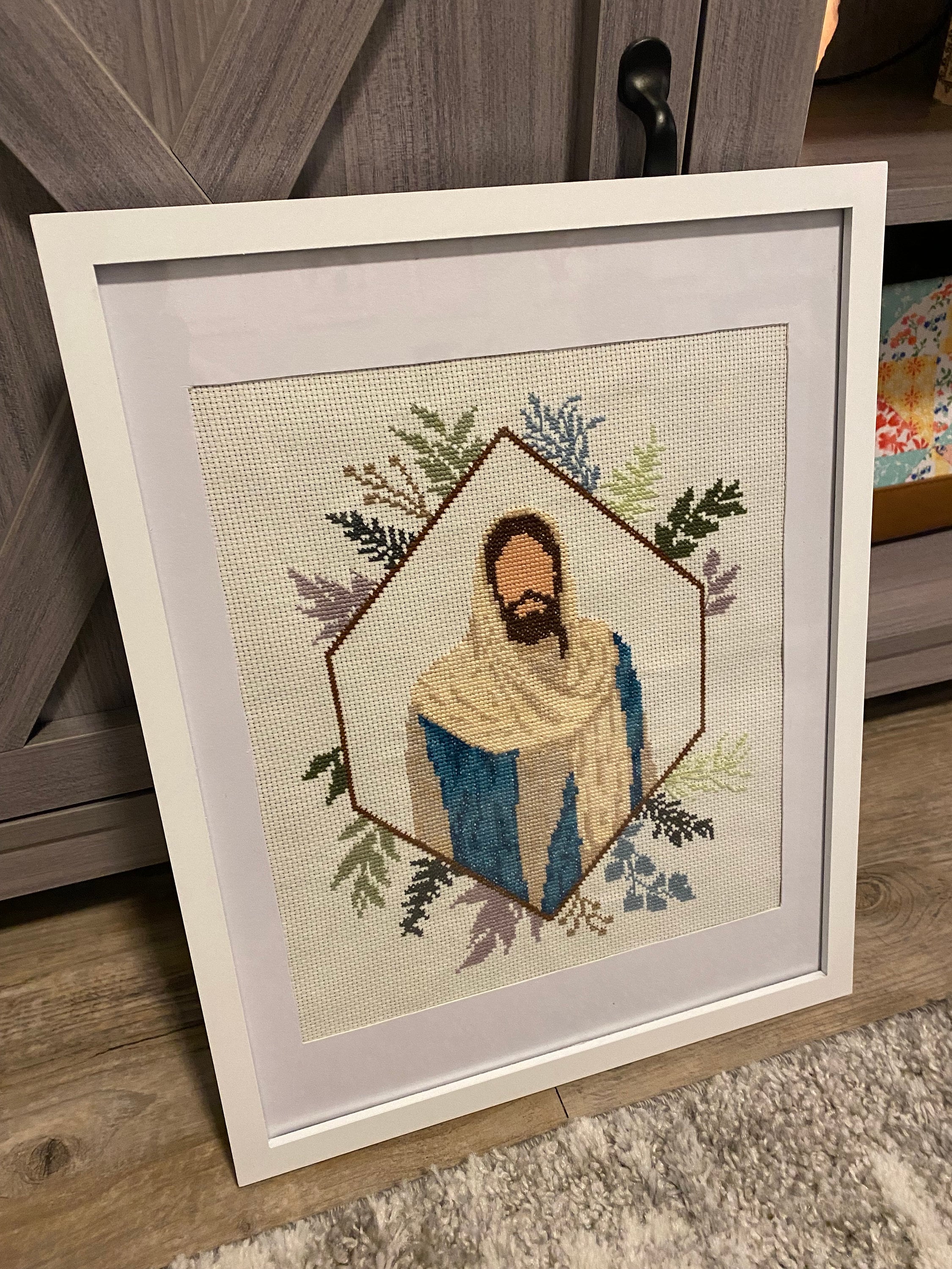 Jesus Christ Cross Stitch Pattern (teal/purple) With Color/b&w Pattern ...