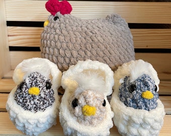 Mama Chicken Plushie - Farmhouse Chicken - Mama and Chicks - Handmade ...
