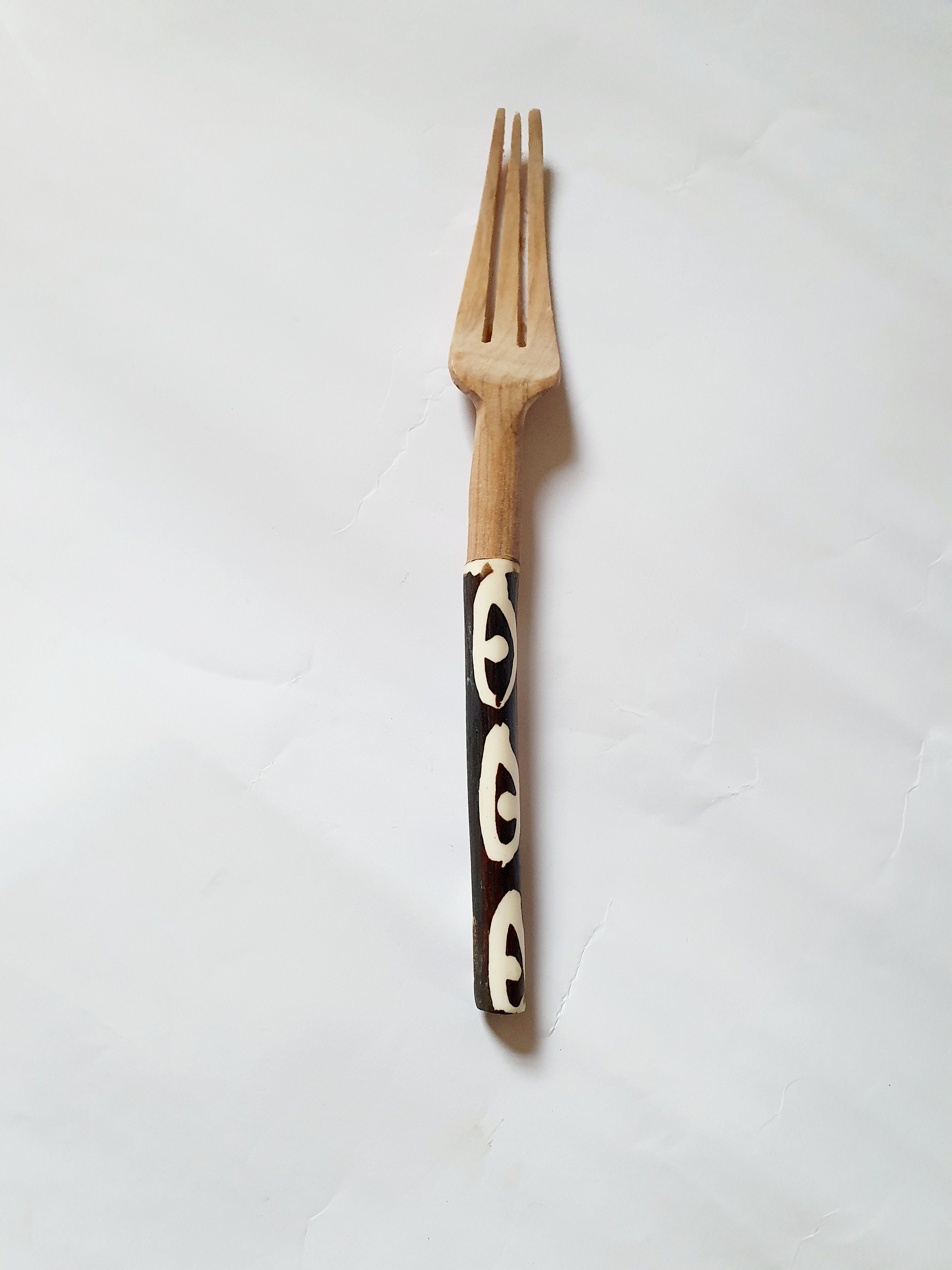 African Wood / Wild Olive Wood Batik Bone Handle Small Spoon / Folk and ...