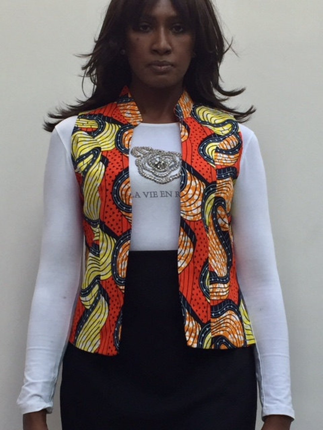 African Print Handmade Waistcoat Vest Top Size S/M Cotton Multi ...