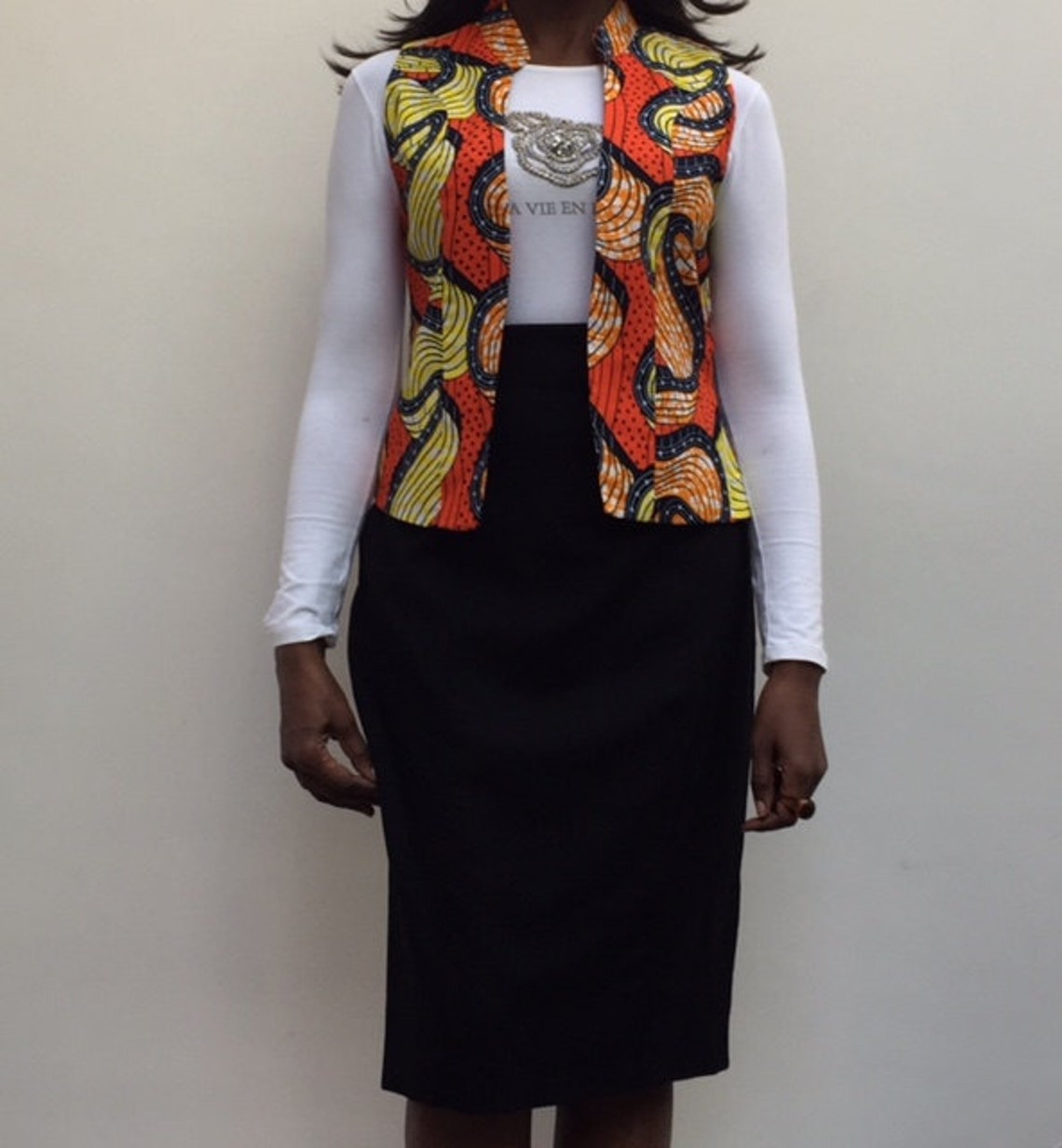 African Print Handmade Waistcoat Vest Top Size S/M Cotton Multi ...