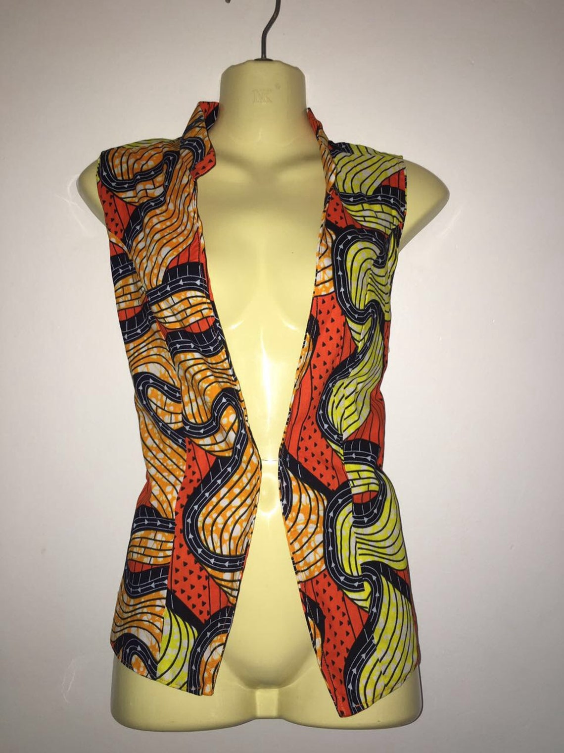 African Print Handmade Waistcoat Vest Top Size S/M Cotton Multi ...