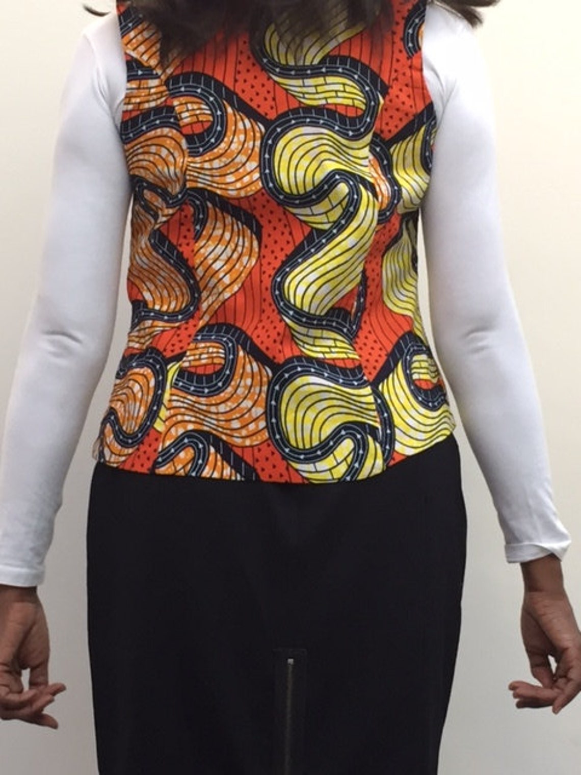 African Print Handmade Waistcoat Vest Top Size S/M Cotton Multi ...