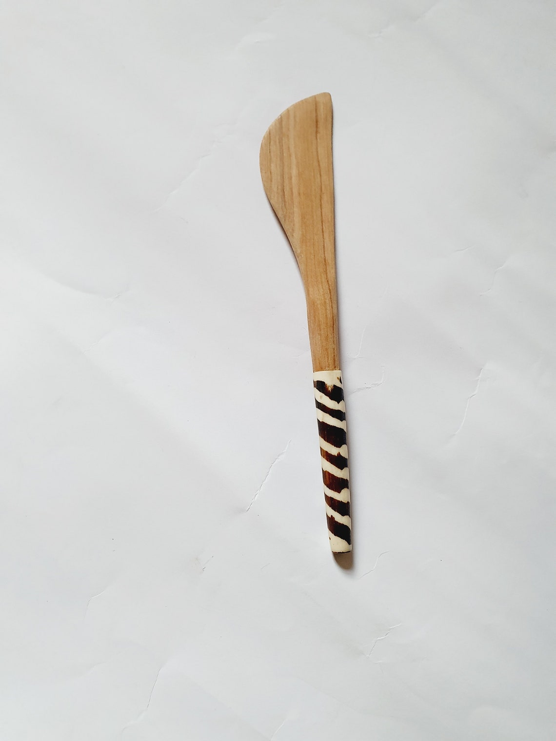 African Wood / Wild Olive Wood Batik Bone Handle Small Spoon / Folk and ...