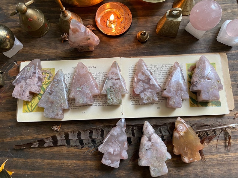 Flower Agate Pine Tree // Mini Crystal Christmas Tree // Cherry Blossom ...