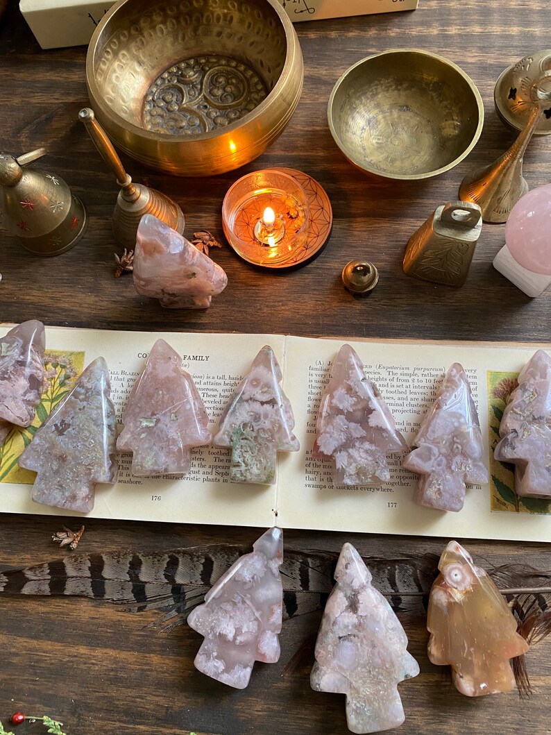 Flower Agate Pine Tree // Mini Crystal Christmas Tree // Cherry Blossom ...