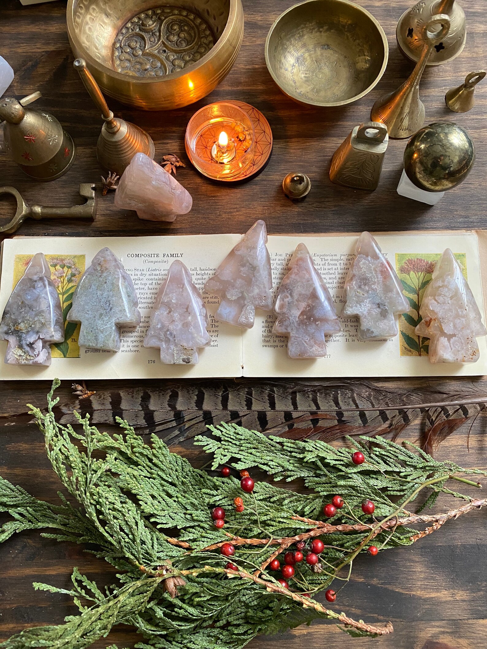 Flower Agate Pine Tree // Mini Crystal Christmas Tree // Cherry Blossom ...