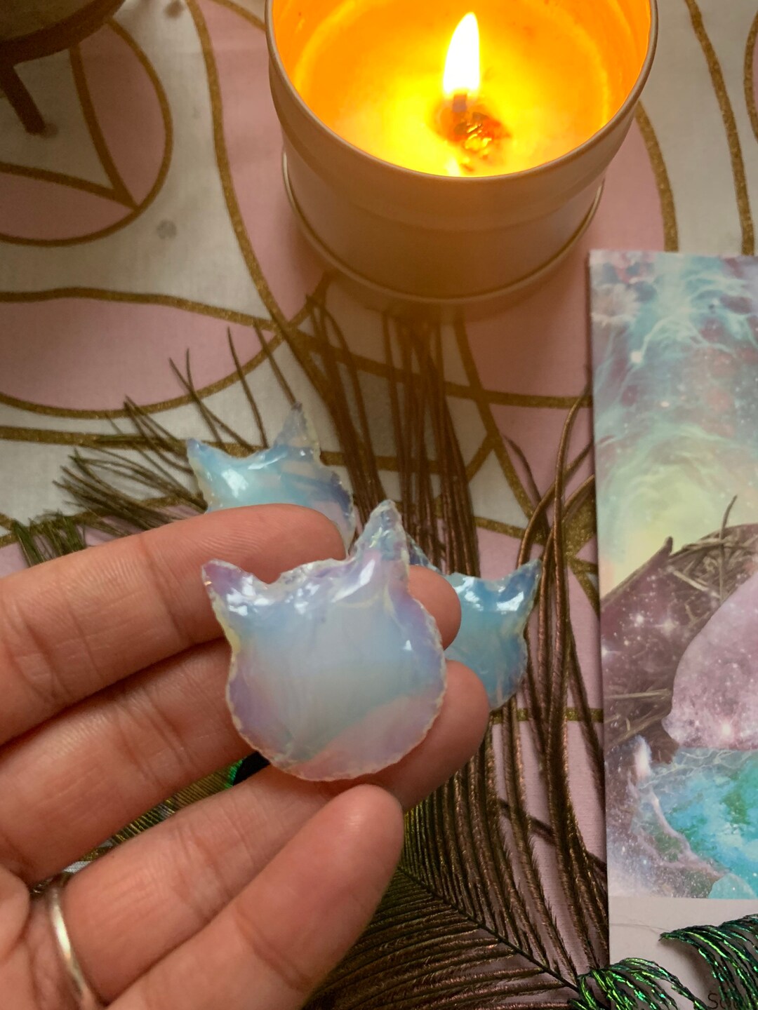 Opalite Cat Head » Glass Gemstone Cat » Iridescent Cat Crystal ...