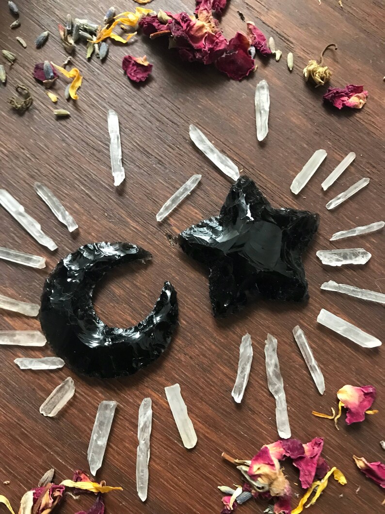 Obsidian Moon and Star Set // Couples Crystal // Best Friend - Etsy