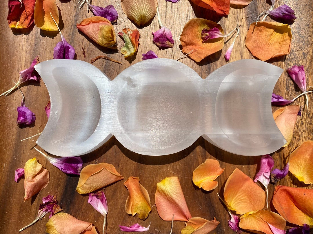 Large Selenite Triple Moon Dish 7.5 Triple Moon Goddess - Etsy