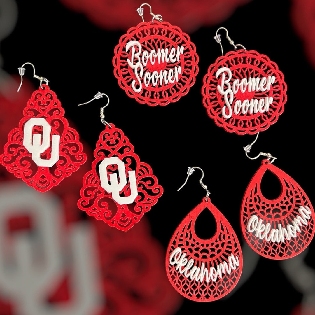 Oklahoma Sooners Game Day Earrings, Boomer Sooner Accessories - Etsy