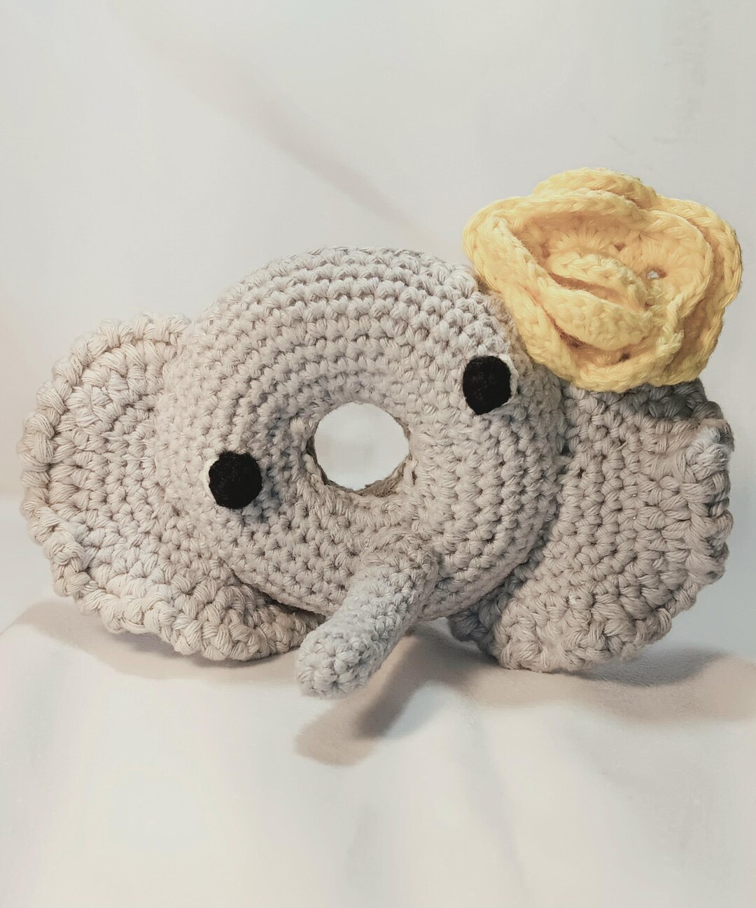Crochet Grey Elephant Donut Baby Toddler Rattler Toy Amigurumi Stuffie ...