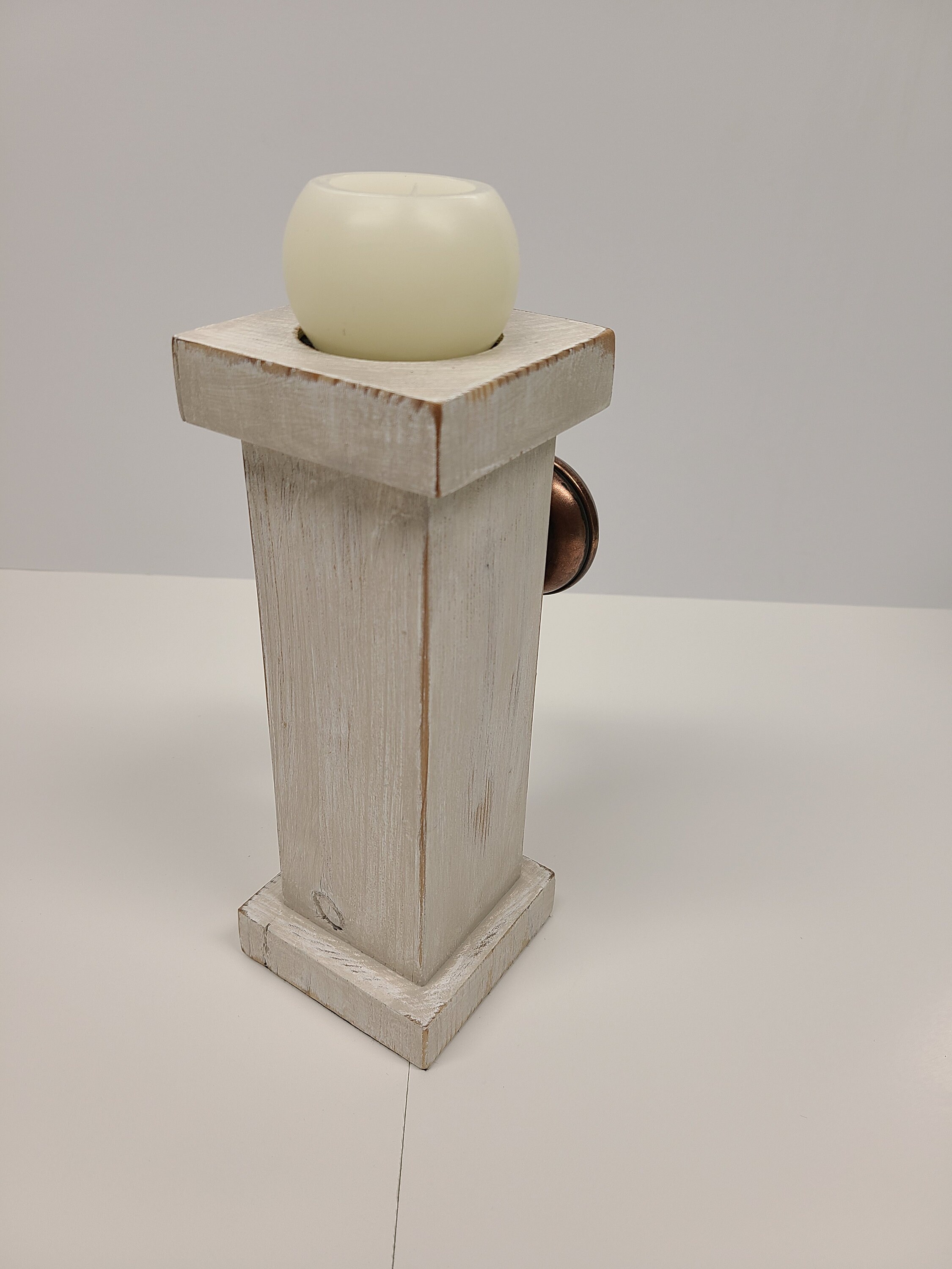 Unique Wood Flameless Battery Candle Holder, Accessorized With Vintage ...