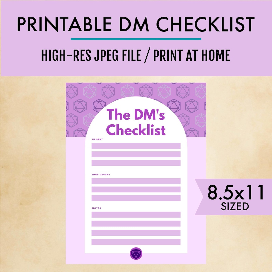 The Dm's Checklist - Printable Dungeons and Dragons Checklist for ...