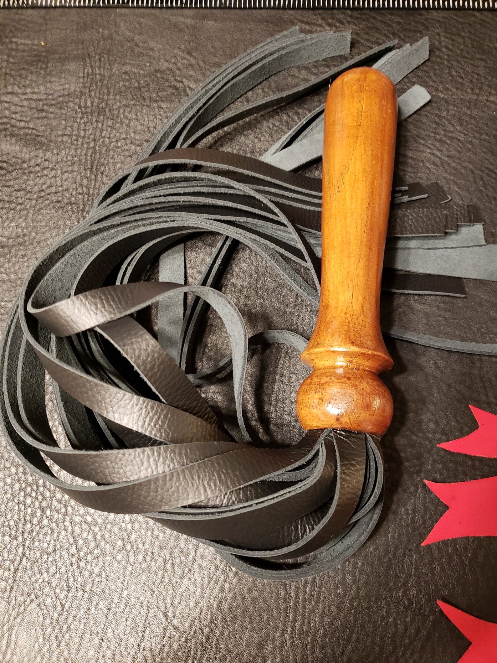 Wood Handled Black Leather Flogger - Etsy